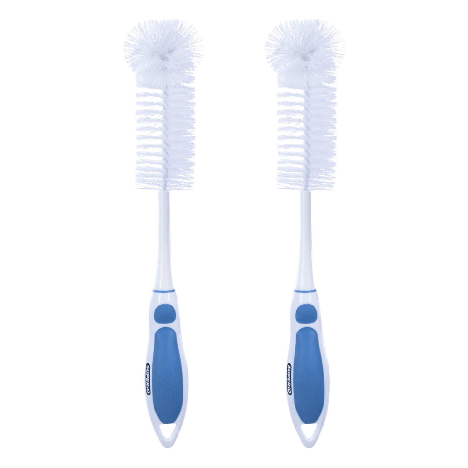 Superio Blue and White Bottle Brush Scrubber with Rubber Grip Handle (2 ...