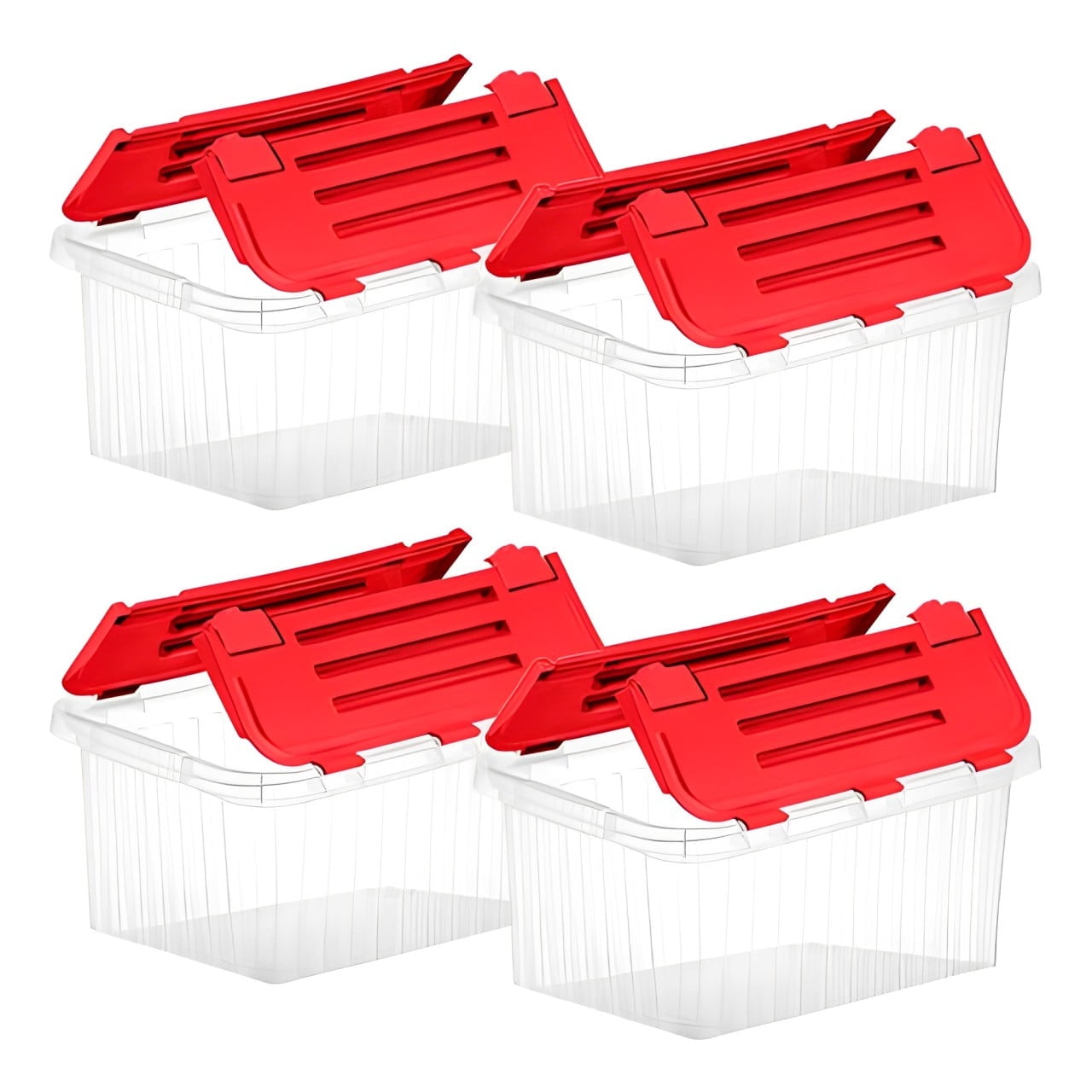 Superio Christmas Storage Box with Red Hinged Lids, 4 Pack Plastic ...