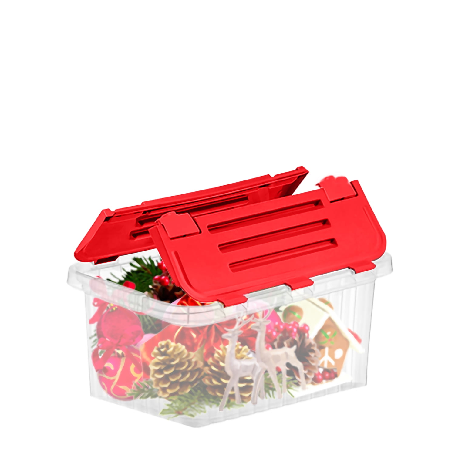 Superio Christmas Storage Box with Red Hinged Lids, Plastic Container ...