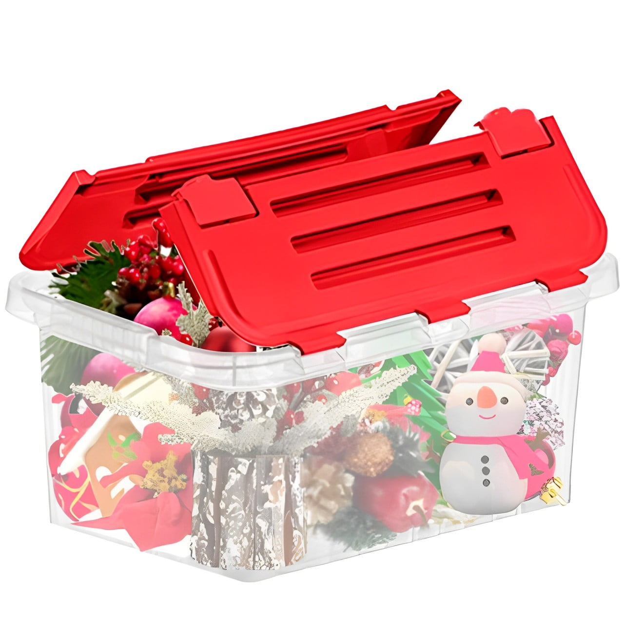Superio Christmas Storage Box with Red Hinged Lids, Plastic Container ...
