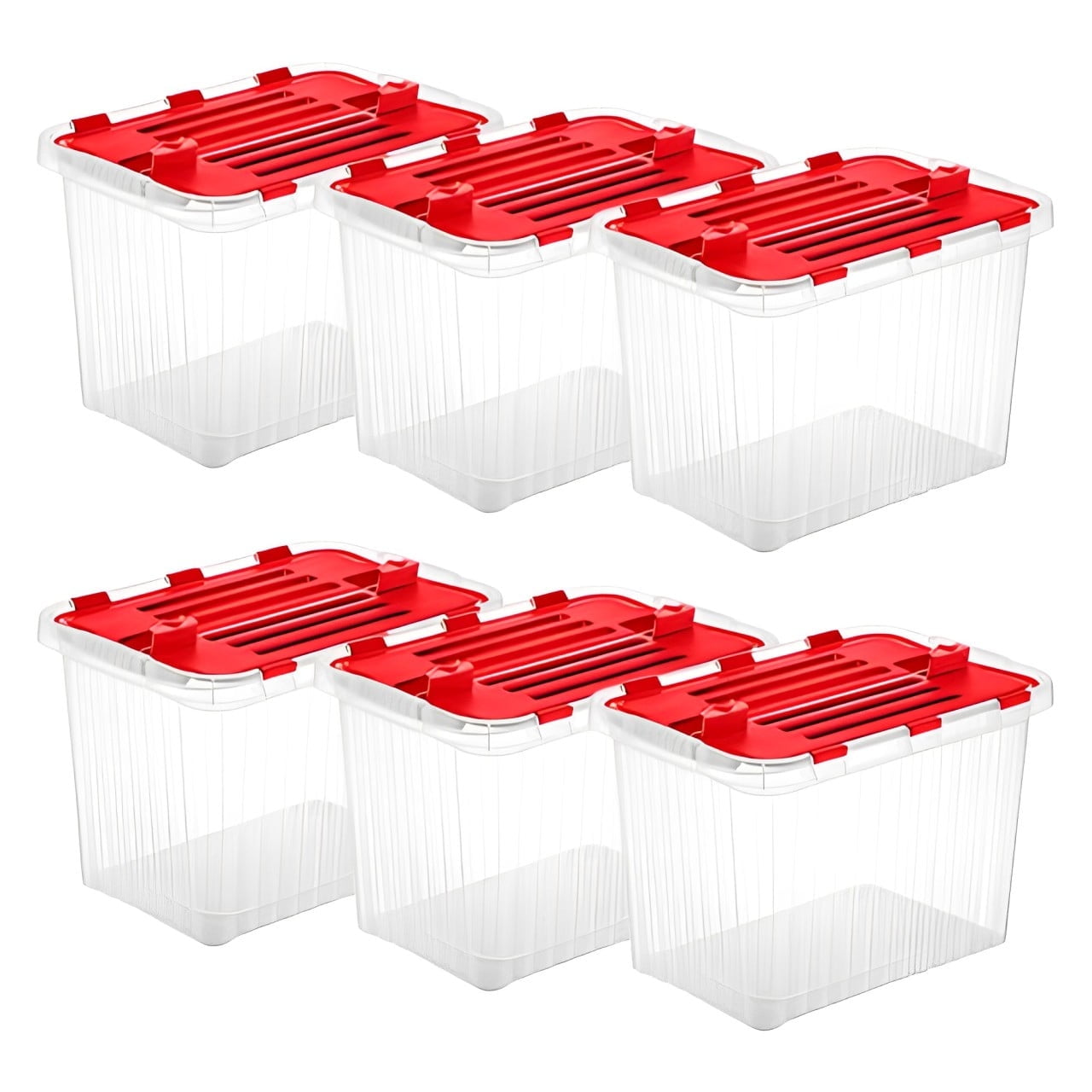Superio Christmas Storage Box with Red Hinged Lids, 6 Pack Plastic ...