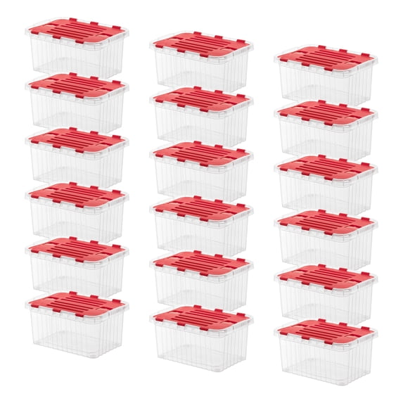 Superio Christmas Storage Box with Red Hinged Lids, Plastic Container ...