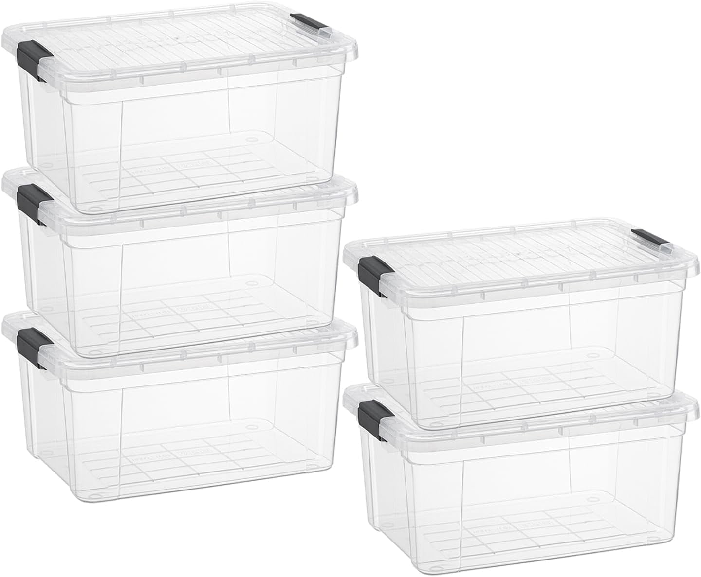 Superio Clear Storage Bins with Lids, 5 Pack- Plastic Storage Boxes for ...