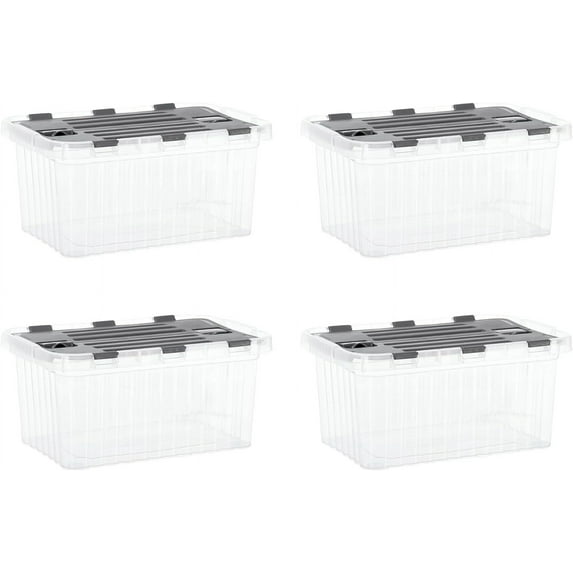 Superio Clear Storage Boxes with Hinged Lids, 10 Qt, 4 Pack, Stackable, Transparent, Heavy-Duty ...