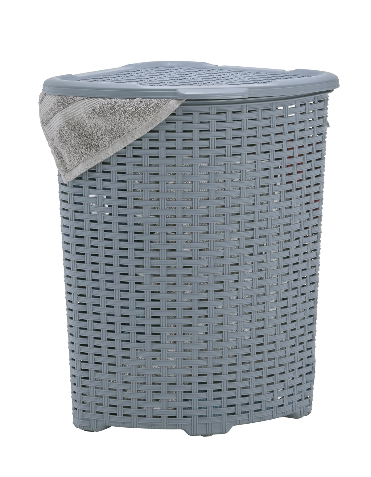 Superio Corner Laundry Hamper Basket With Lid 50 Liter - Grey Wicker ...