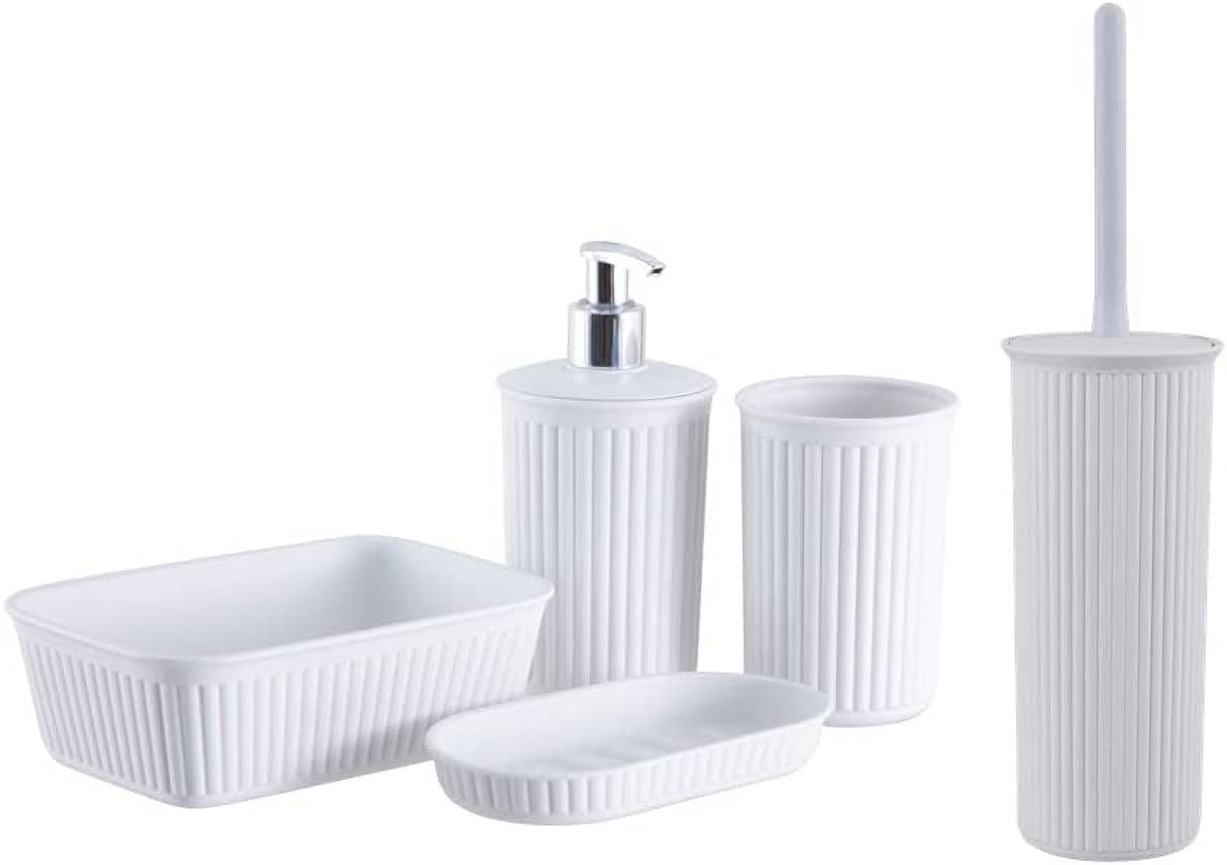 Superio Decorative Ribbed Bathroom Accessory Set, Plastic - White (5 ...