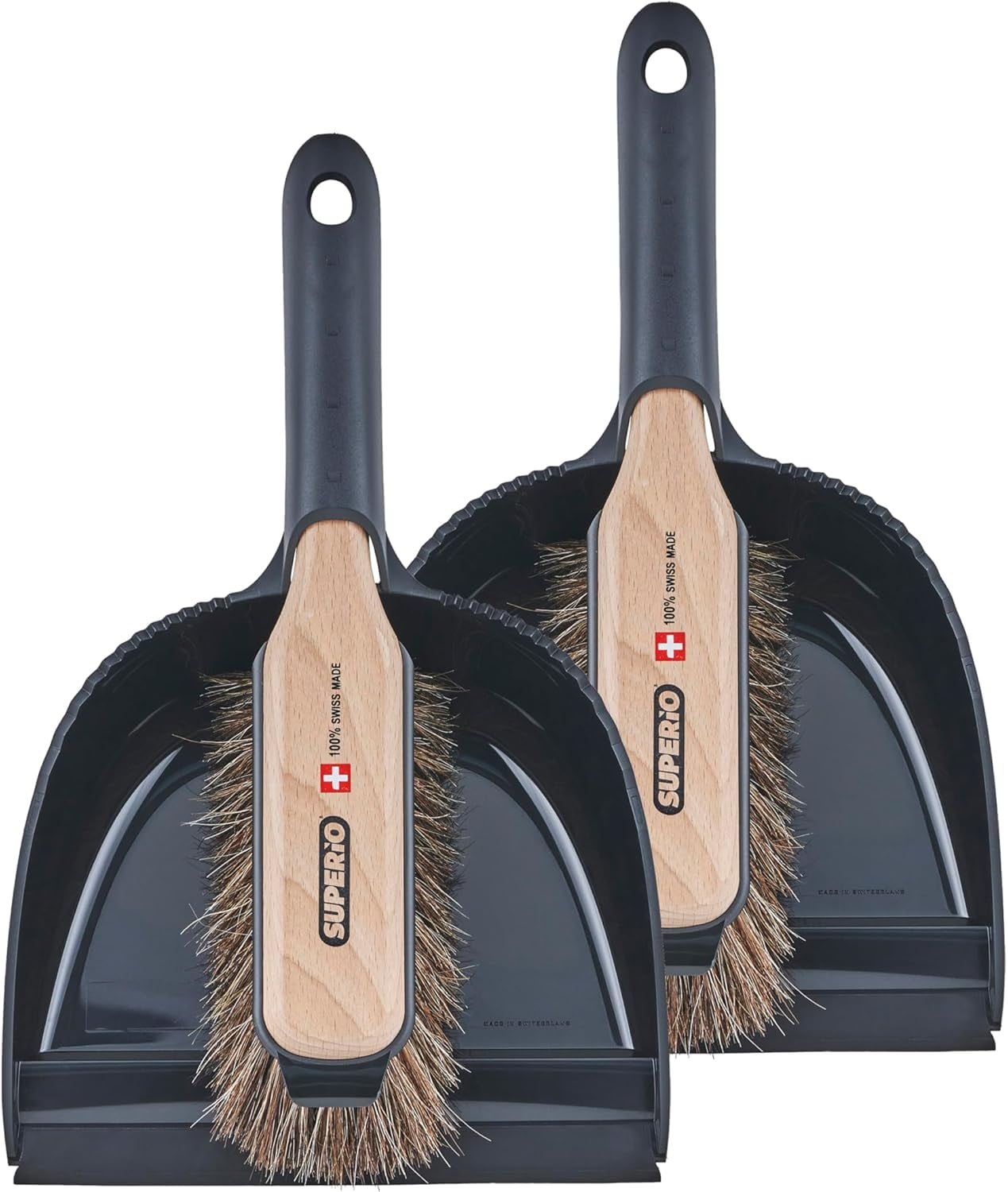 Superio Handheld Comfort Grip Plastic Dustpan and Wooden Brush Set ...