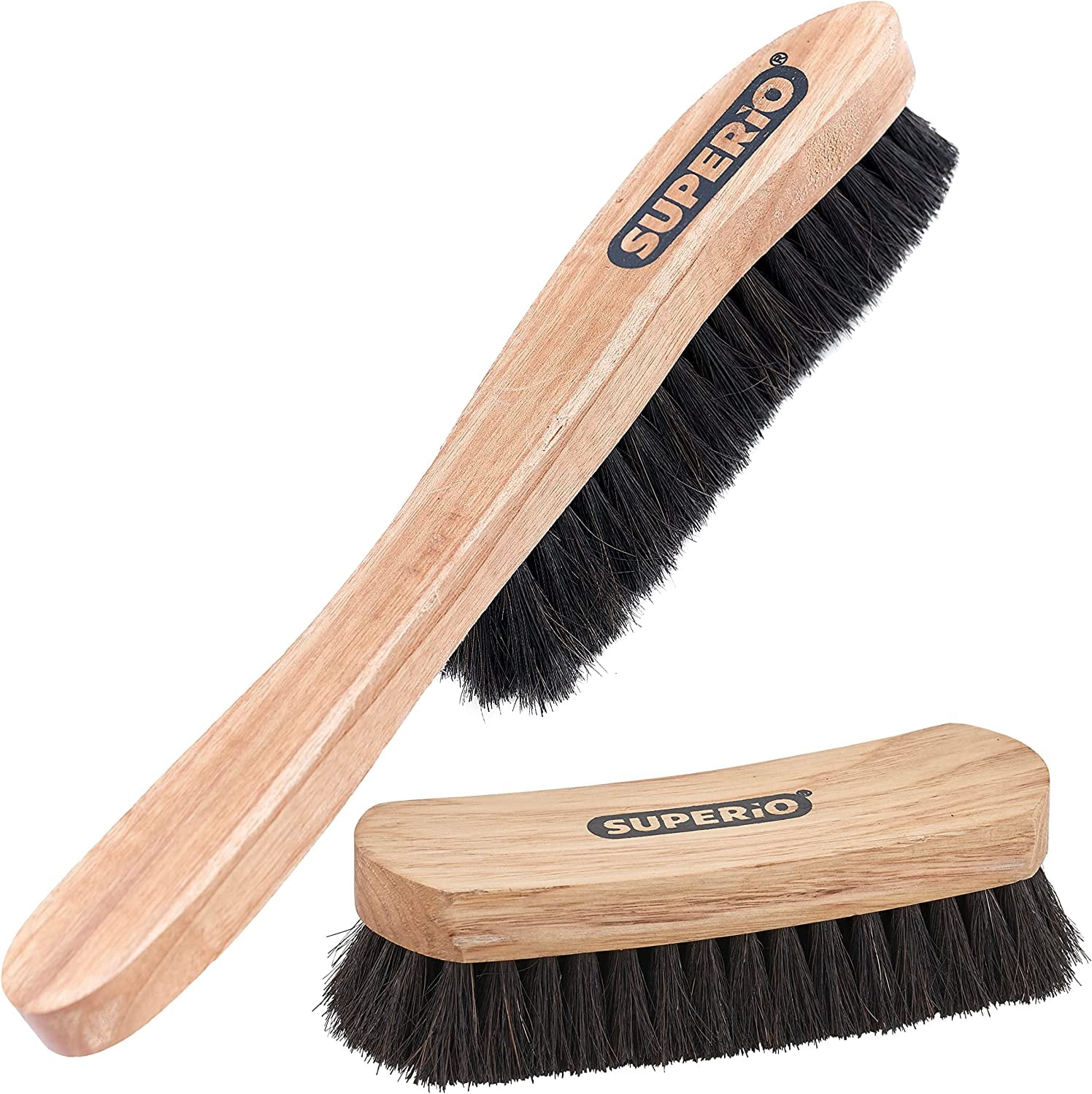 Superio Hat Brush and Shoe Brush Set, 100% Soft Horsehair Bristles ...