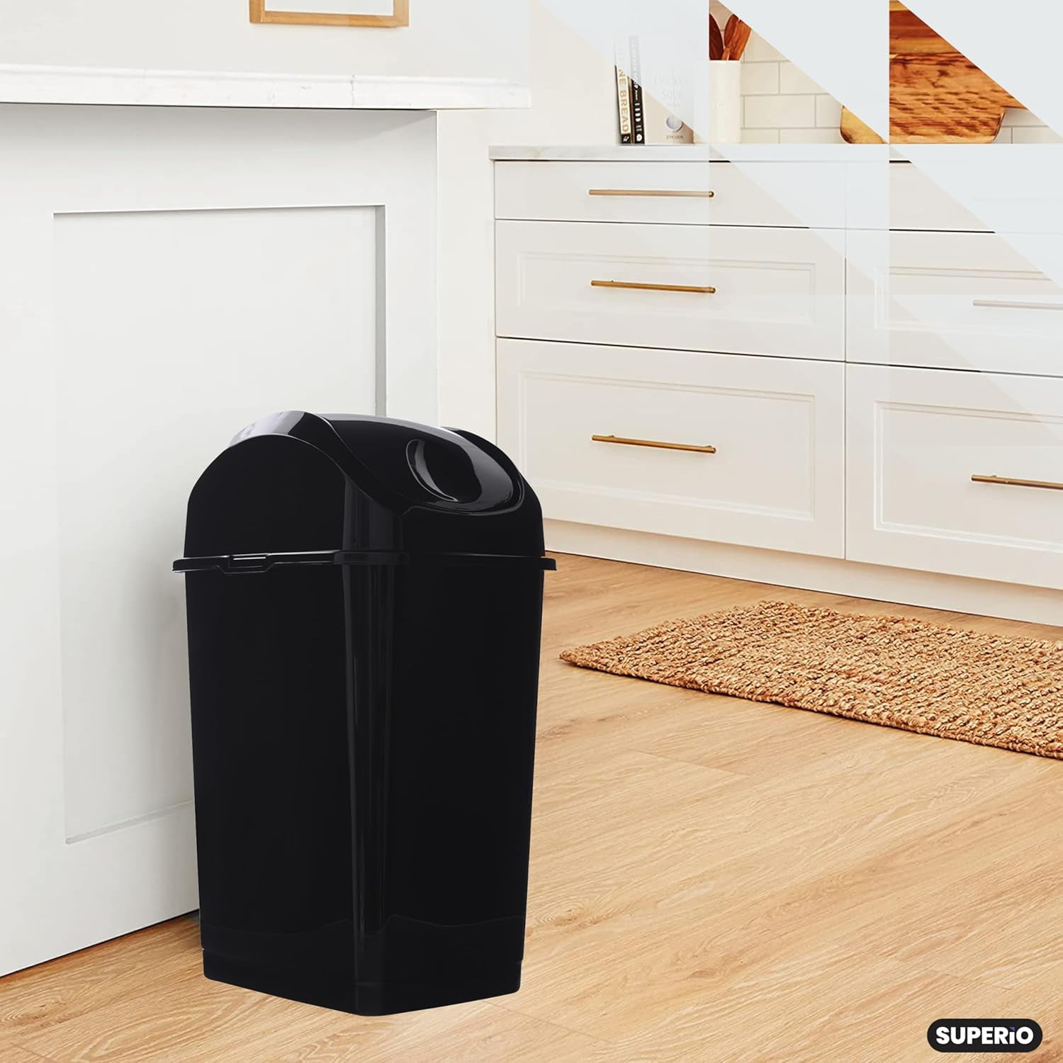 Superio Kitchen Trash Can with Swing Top Lid 9 Gallon Slim Waste Bin 37 ...