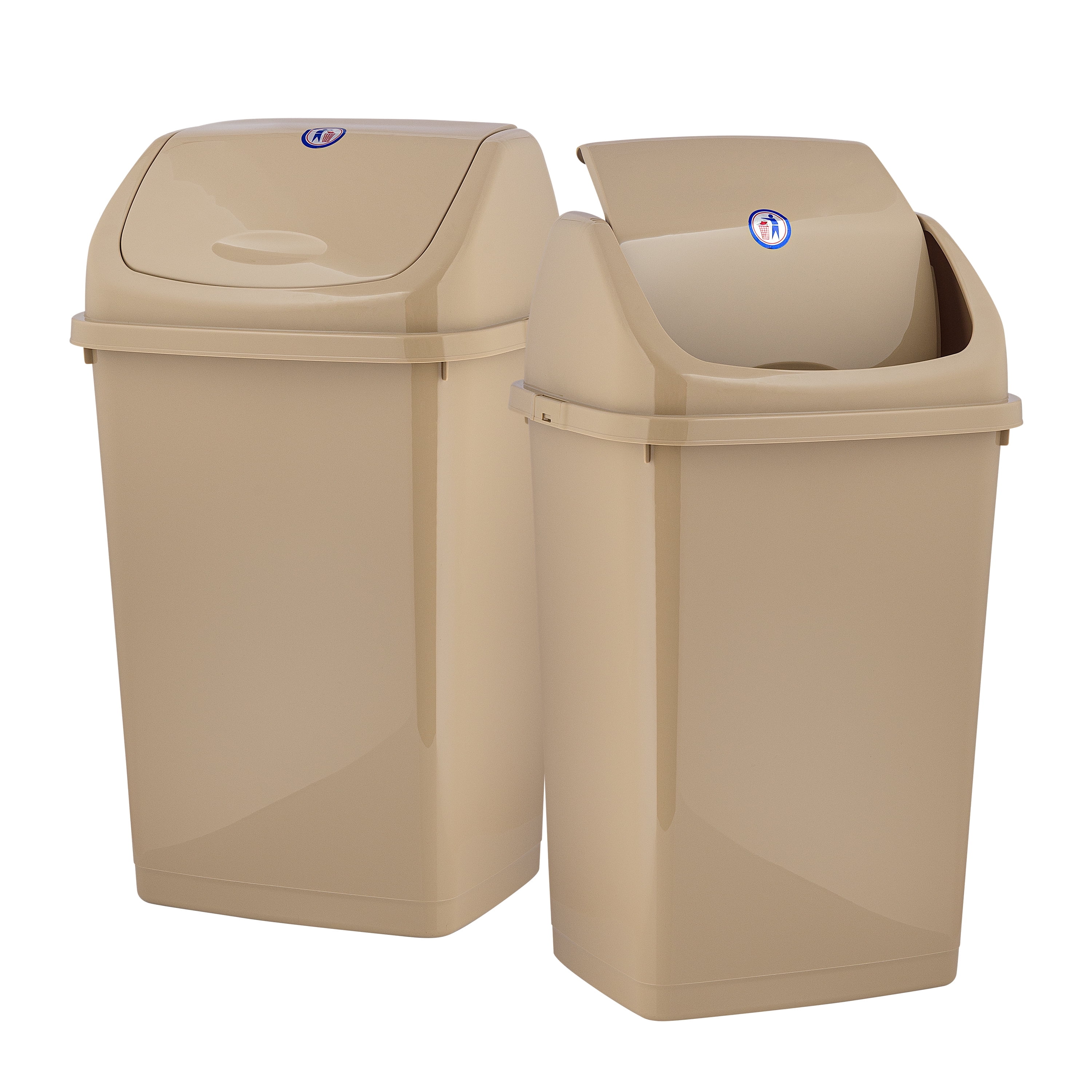 Superio 13 Gallon Trash Can 2 Pack, Beige Slim Plastic Step Garbage Can ...