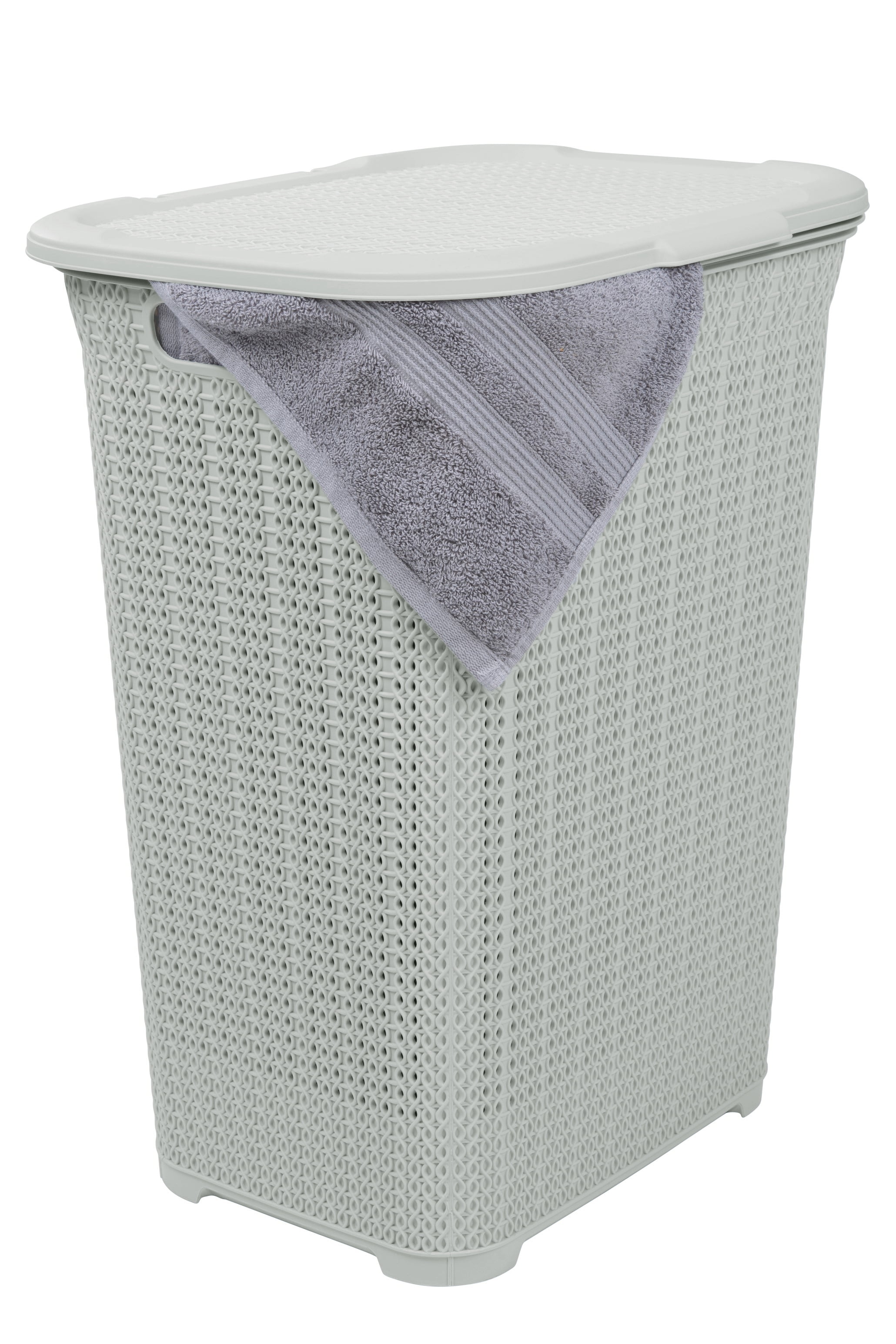 Superio Laundry Hamper with Lid White, 50 Liter White Smoke Large Knit ...