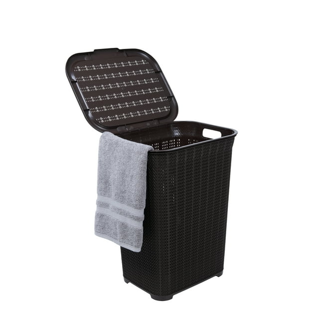 Superio 50 Liter Brown Laundry Hamper with Lid, Knit Design Basket for ...