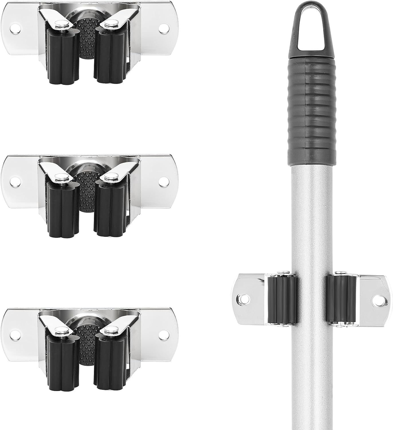 Superio Mop and Broom Holder, Set of 4 Single Piece Hooks, Stainless ...