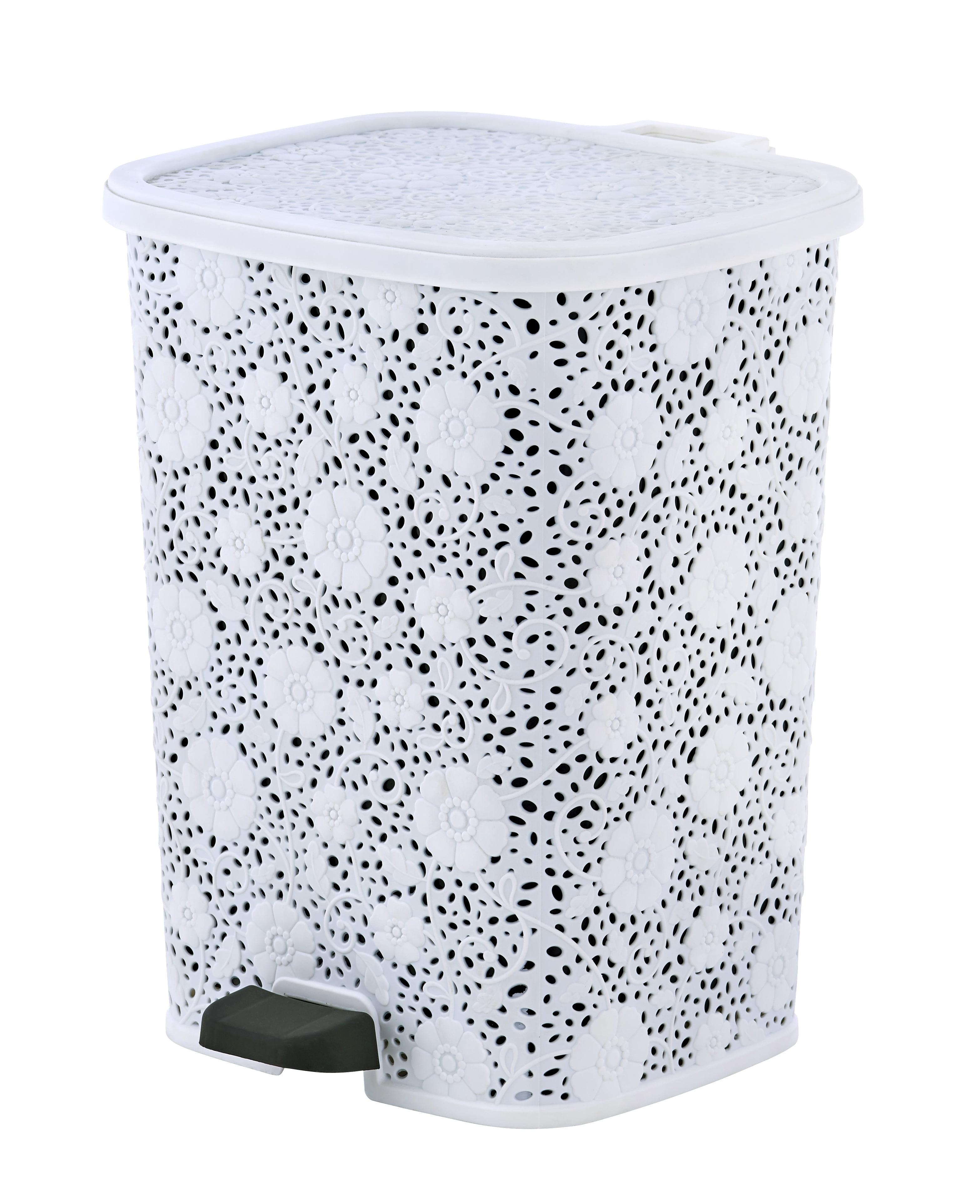 Superio Plastic Step-On Trash Can, Lace Design, 12 Qt. (White ...