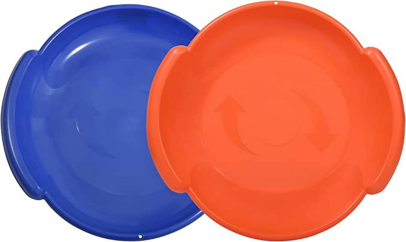 Superio Round Saucer Snow Sled, Blue and Orange 2 Pack Spiral Plastic ...