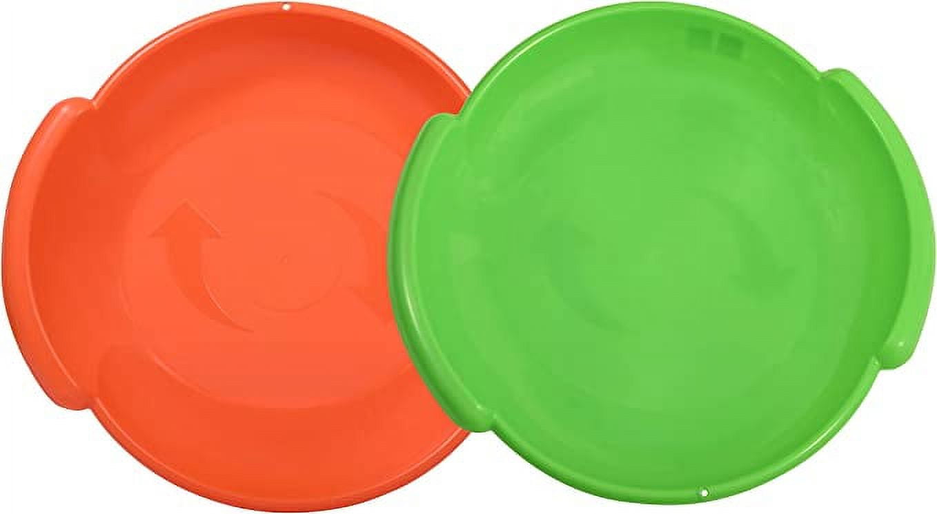 Superio Round Saucer Snow Sled, Green and Orange 2 Pack Spiral Plastic ...
