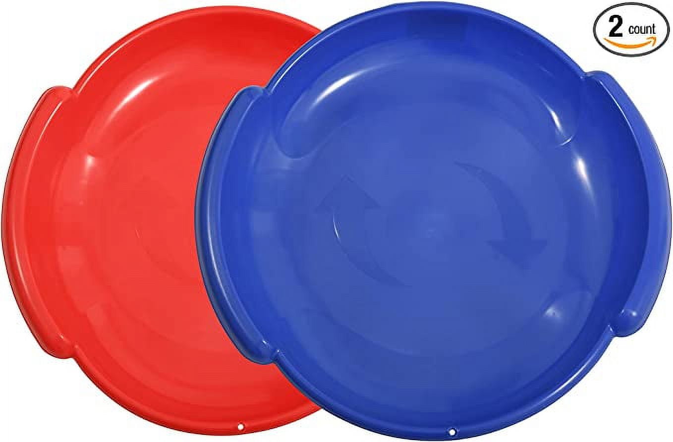 Superio Round Saucer Snow Sled, Red and Blue 2 Pack Spiral Plastic Sled ...