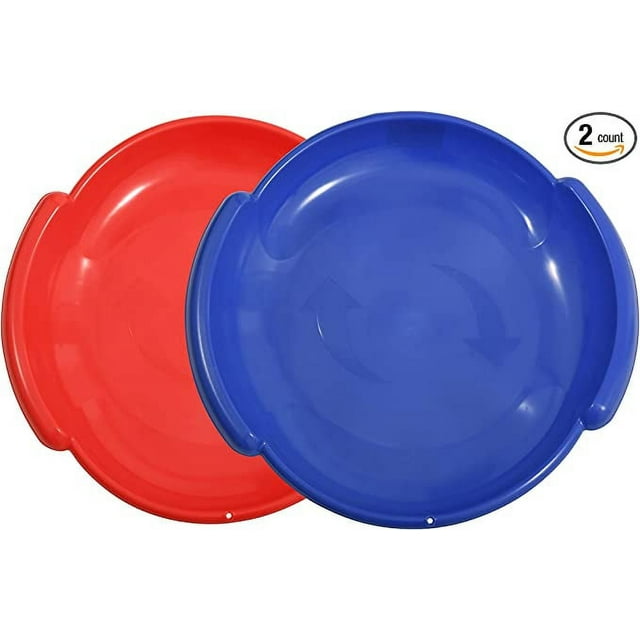 Superio Round Saucer Snow Sled, Red and Blue 2 Pack Spiral Plastic Sled ...