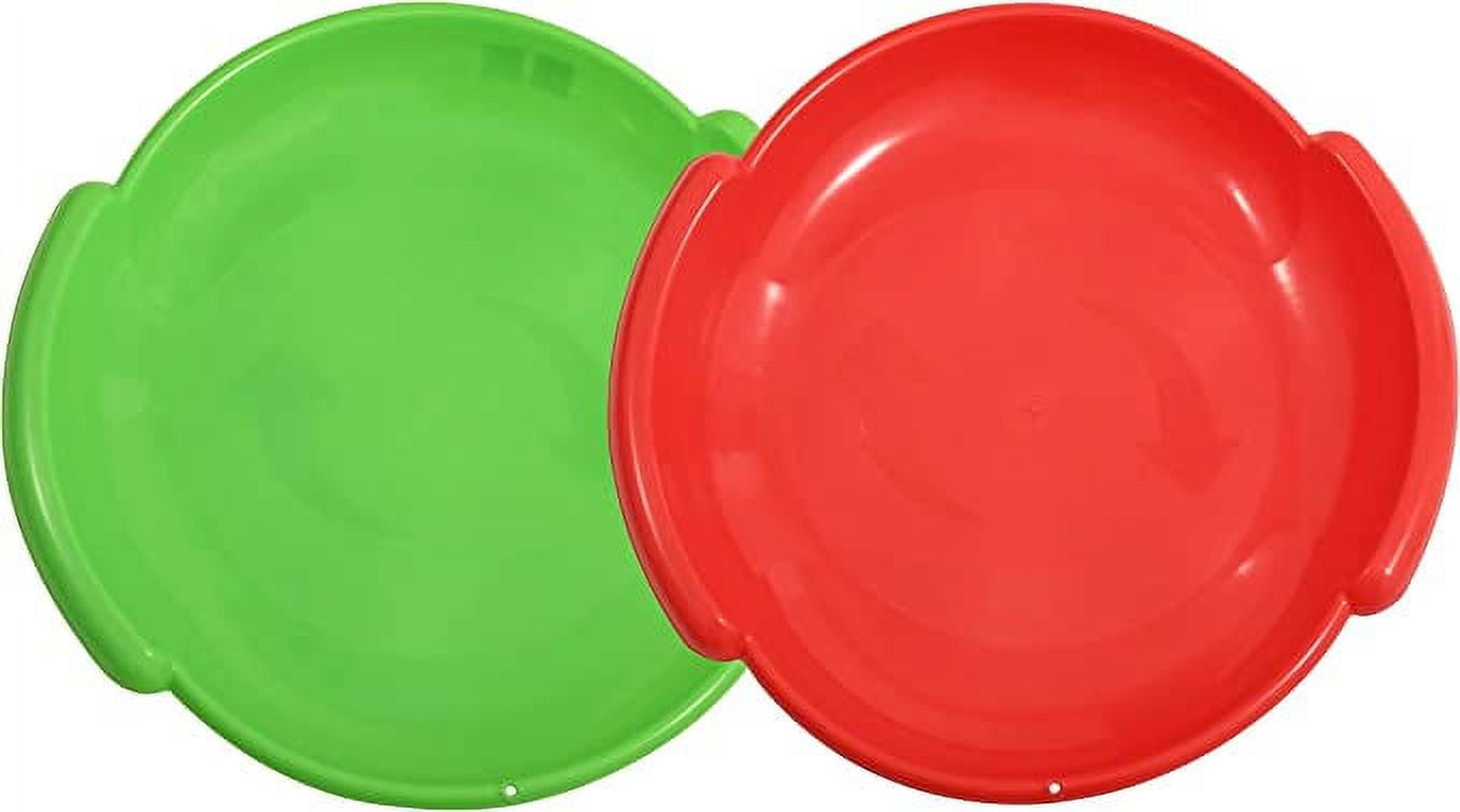 Superio Round Saucer Snow Sled, Red and Green 2 Pack Spiral Plastic ...