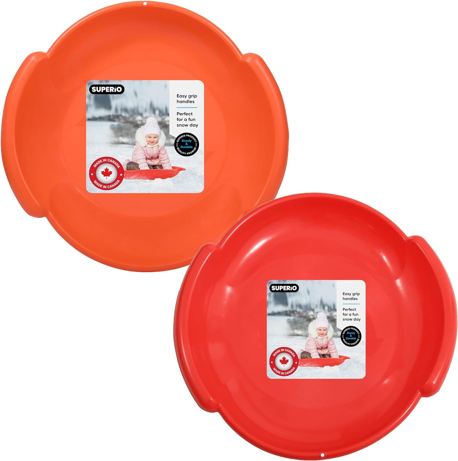 Superio Round Saucer Snow Sled, Red and Orange, 2 Pack Spiral Plastic ...