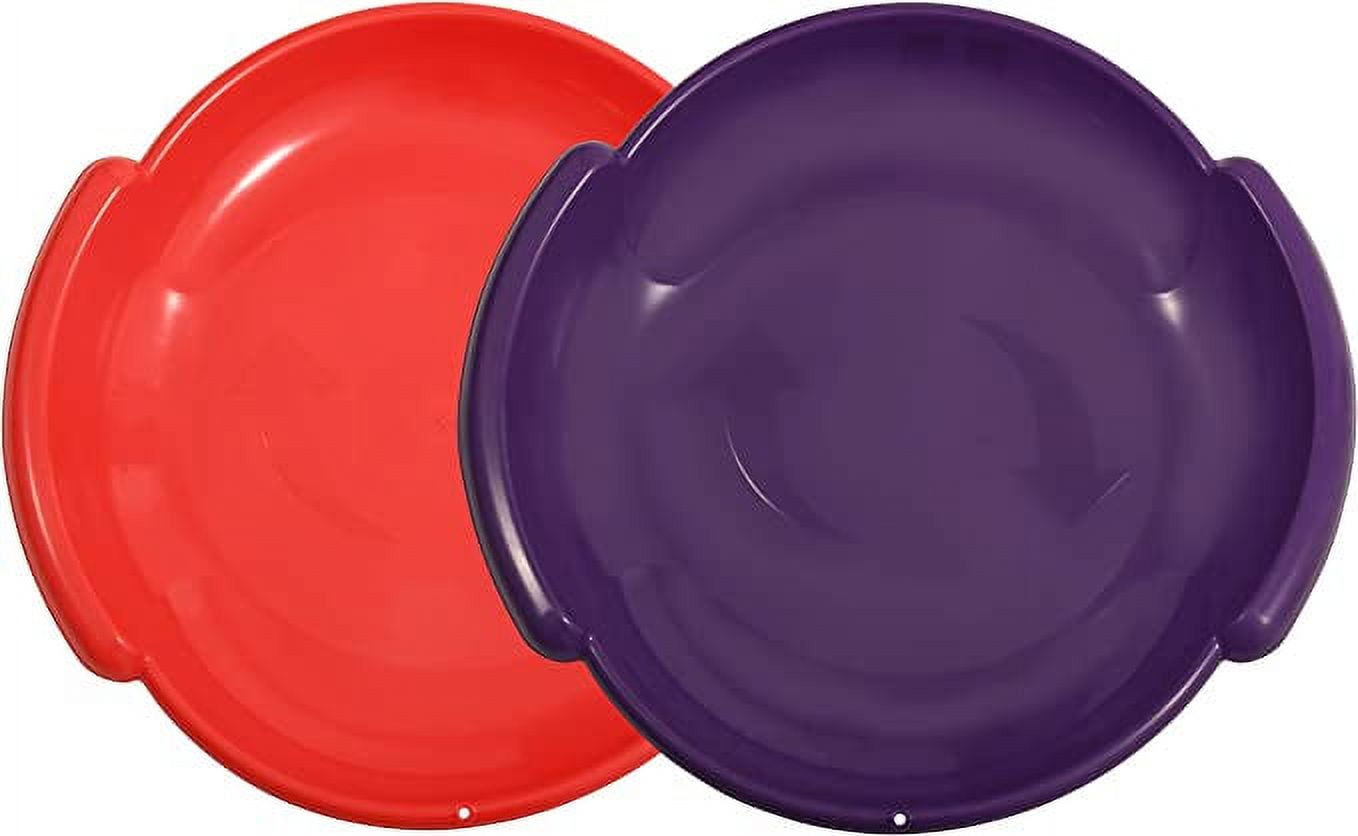Superio Round Saucer Snow Sled, Red and Purple 2 Pack Spiral Plastic ...