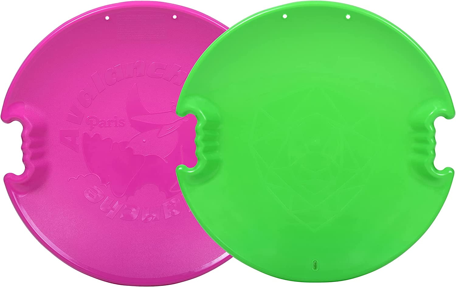 Superio Round Snow Saucer Sled, Green and Fuchsia Pink 2 Pack Spiral 26 ...