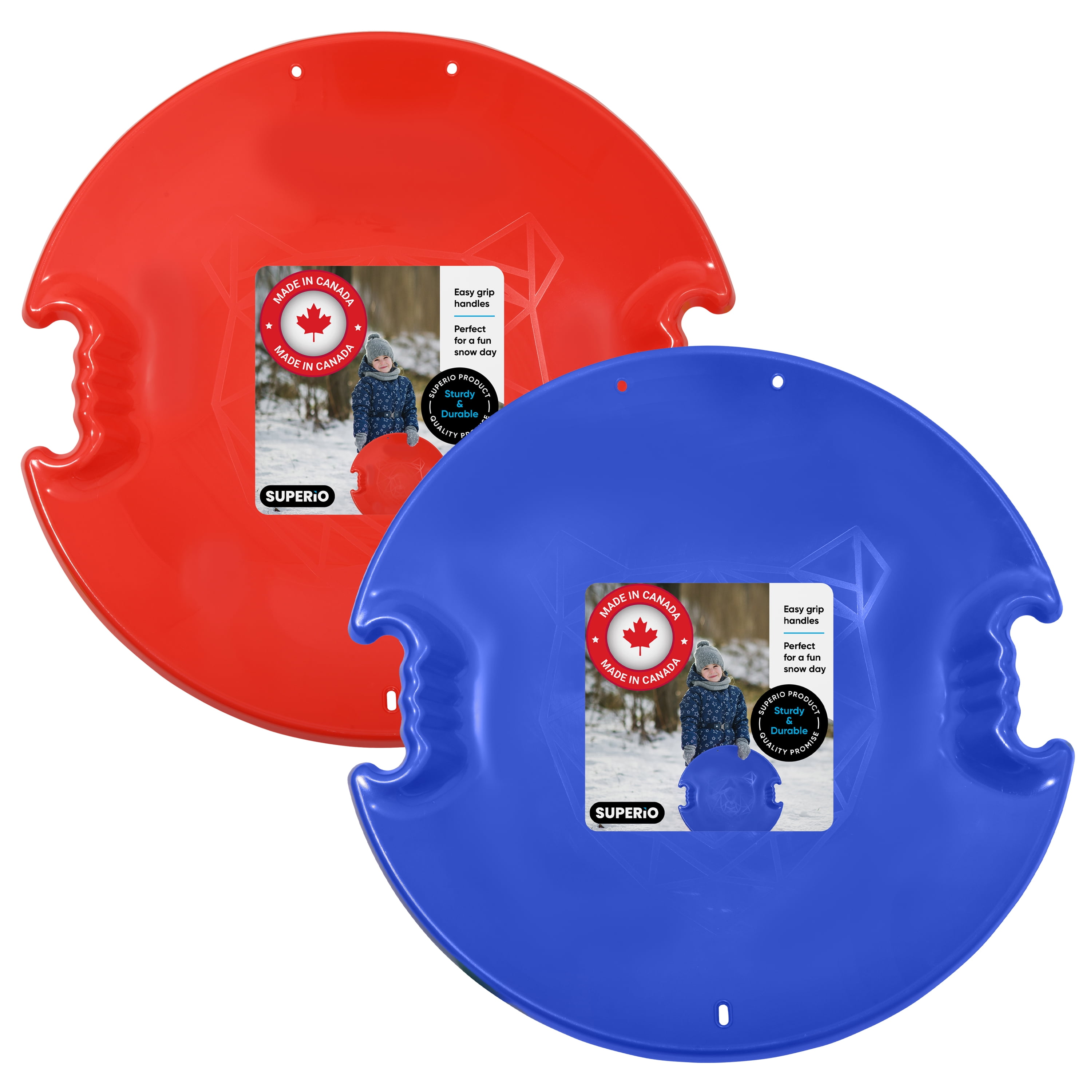 Superio Round Snow Saucer Sled, Red and Blue 2 Pack Spiral 26 ...