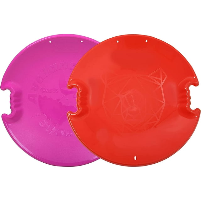 Superio 26" Round Snow Saucer Sled, 2 Pack Red/Fuchsia, Lightweight ...