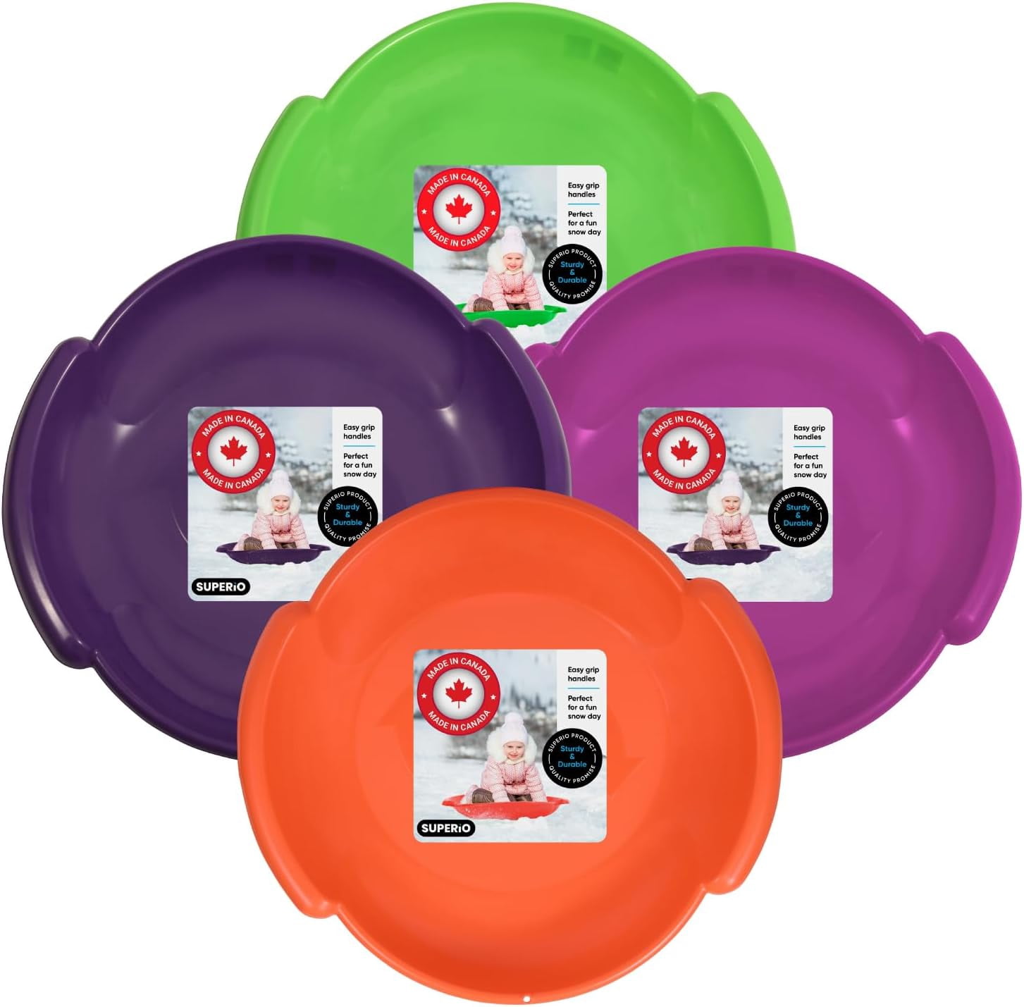 Superio Round Snow Saucer Sleds- 24” Plastic Disc Sleds for Kids and ...