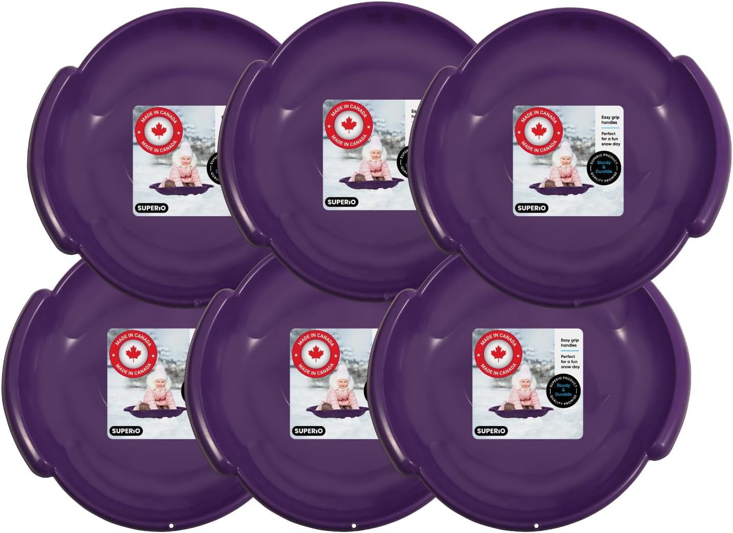 Superio Round Snow Saucer Sleds- 24” Plastic Disc Sleds for Kids and ...