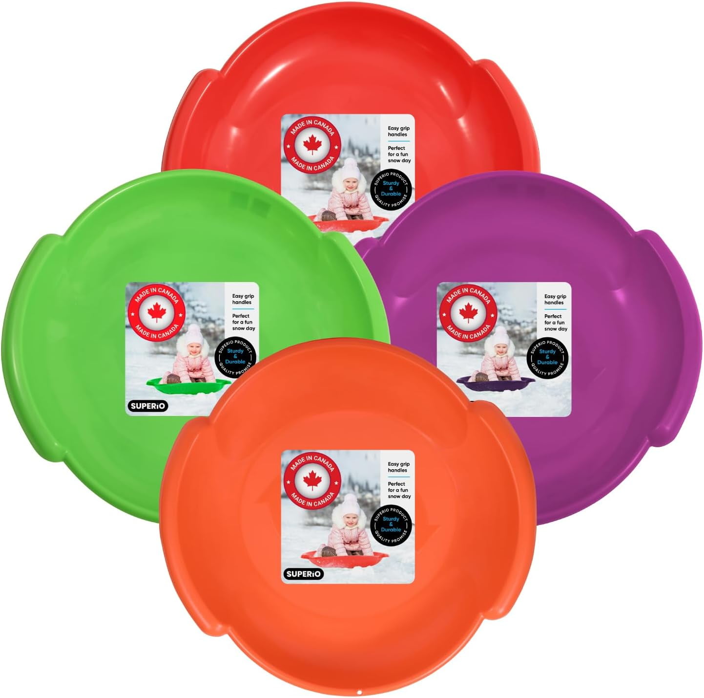 Superio Round Snow Saucer Sleds- 24” Plastic Disc Sleds for Kids and ...