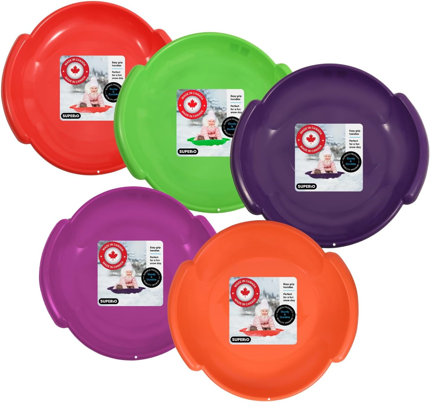 Superio Round Snow Saucer Sleds- 24” Plastic Disc Sleds for Kids and ...