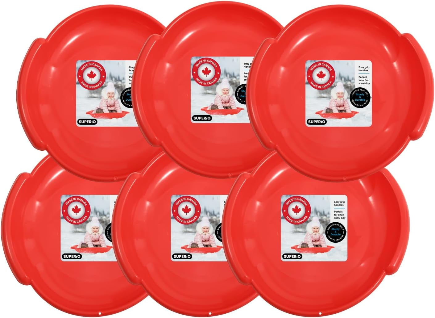 Superio Round Snow Saucer Sleds- 24” Plastic Disc Sleds for Kids and ...