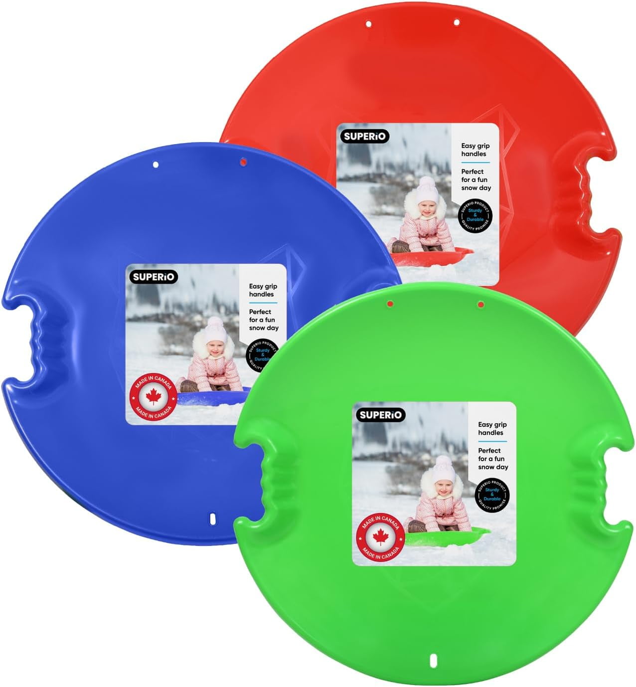 Superio Round Snow Saucer Sleds- 26” Plastic Disc Sleds for Kids and ...