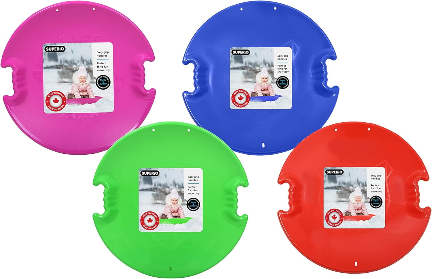 Superio Round Snow Saucer Sleds- 26” Plastic Disc Sleds for Kids and ...