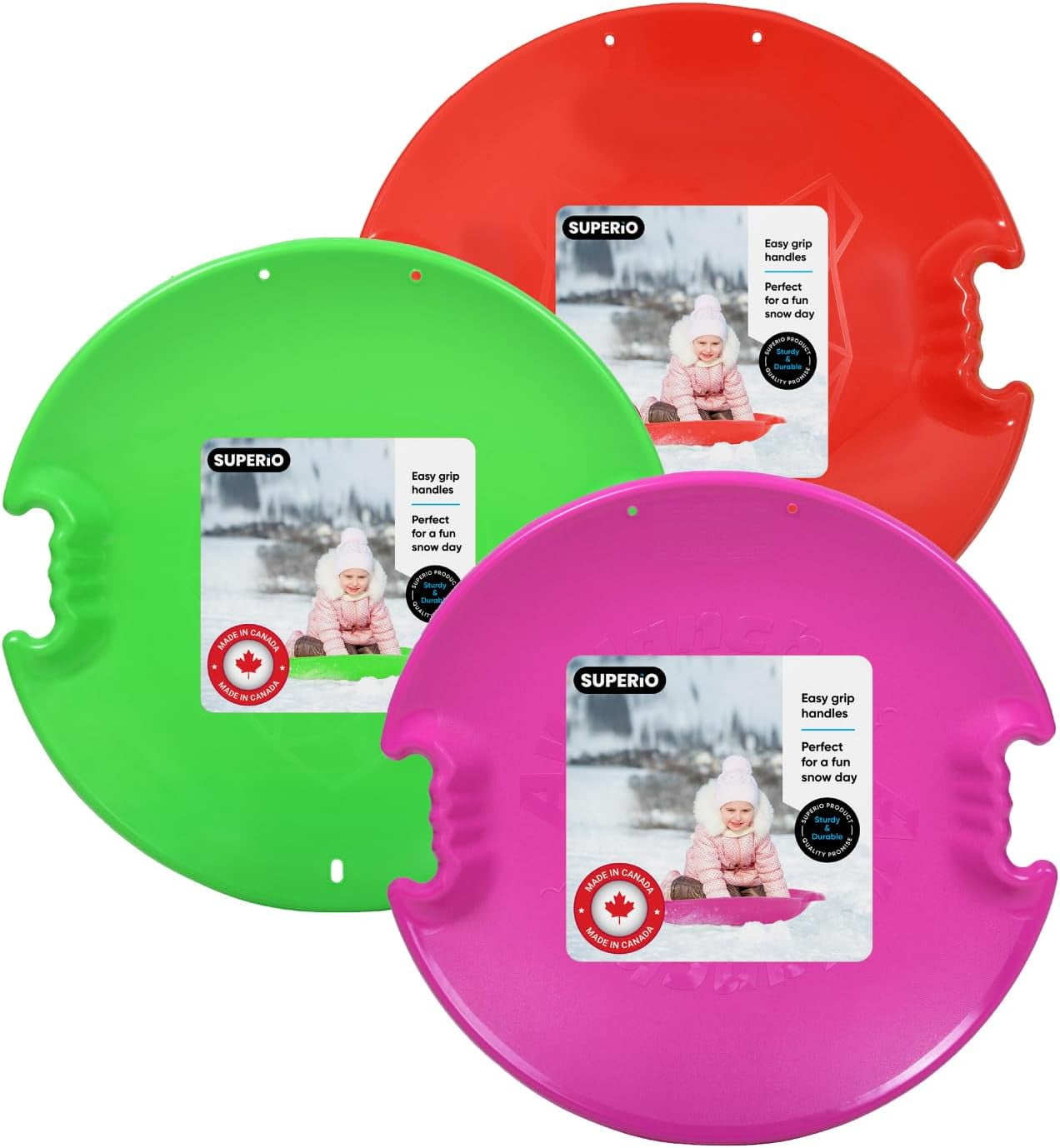 Superio Round Snow Saucer Sleds- 26” Plastic Disc Sleds for Kids and ...