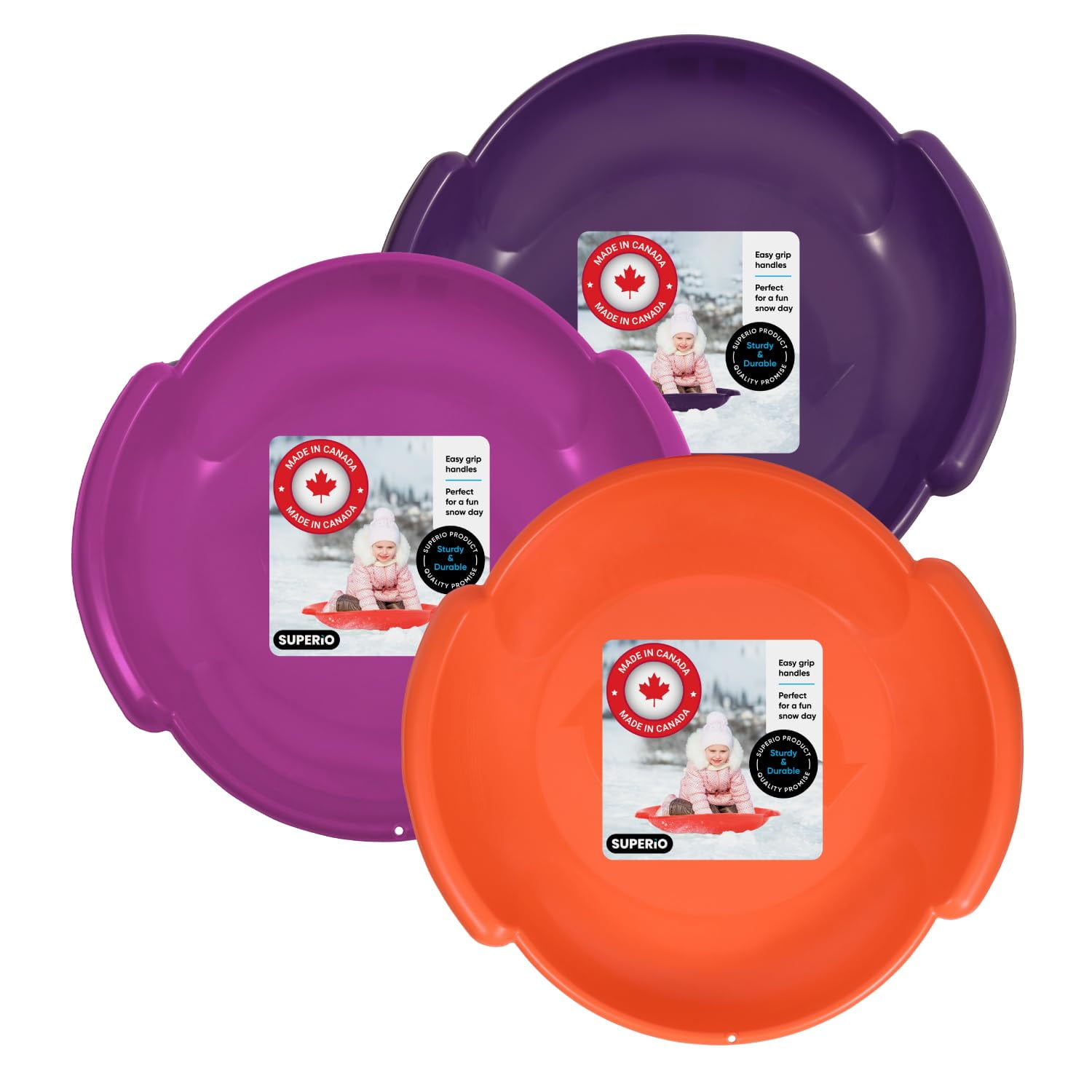 Superio Round Snow Sled, Heavy Duty Plastic Saucer Toddler Sled with ...