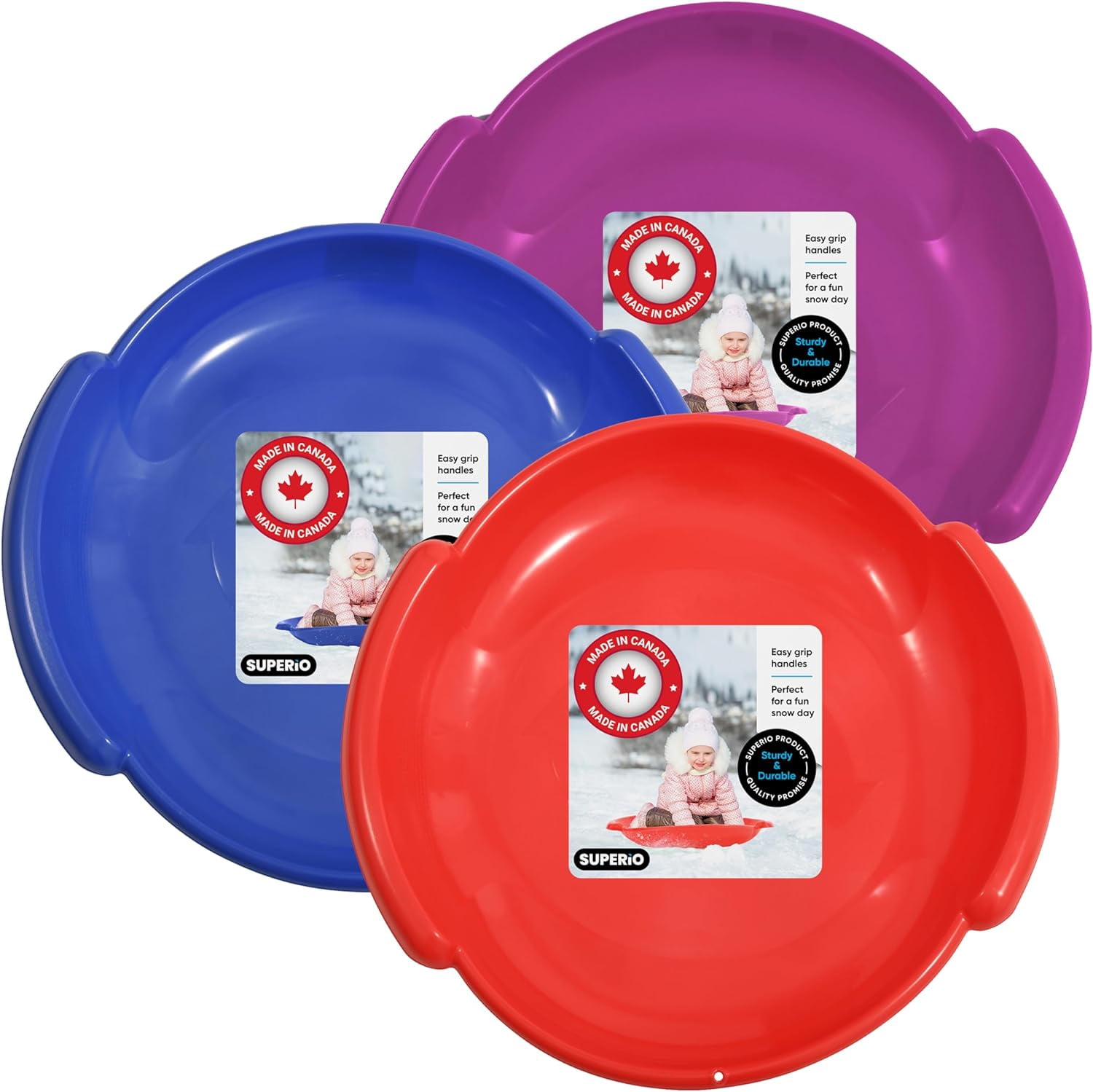 Superio Round Snow Sled, Heavy Duty Plastic Saucer Toddler Sled with ...