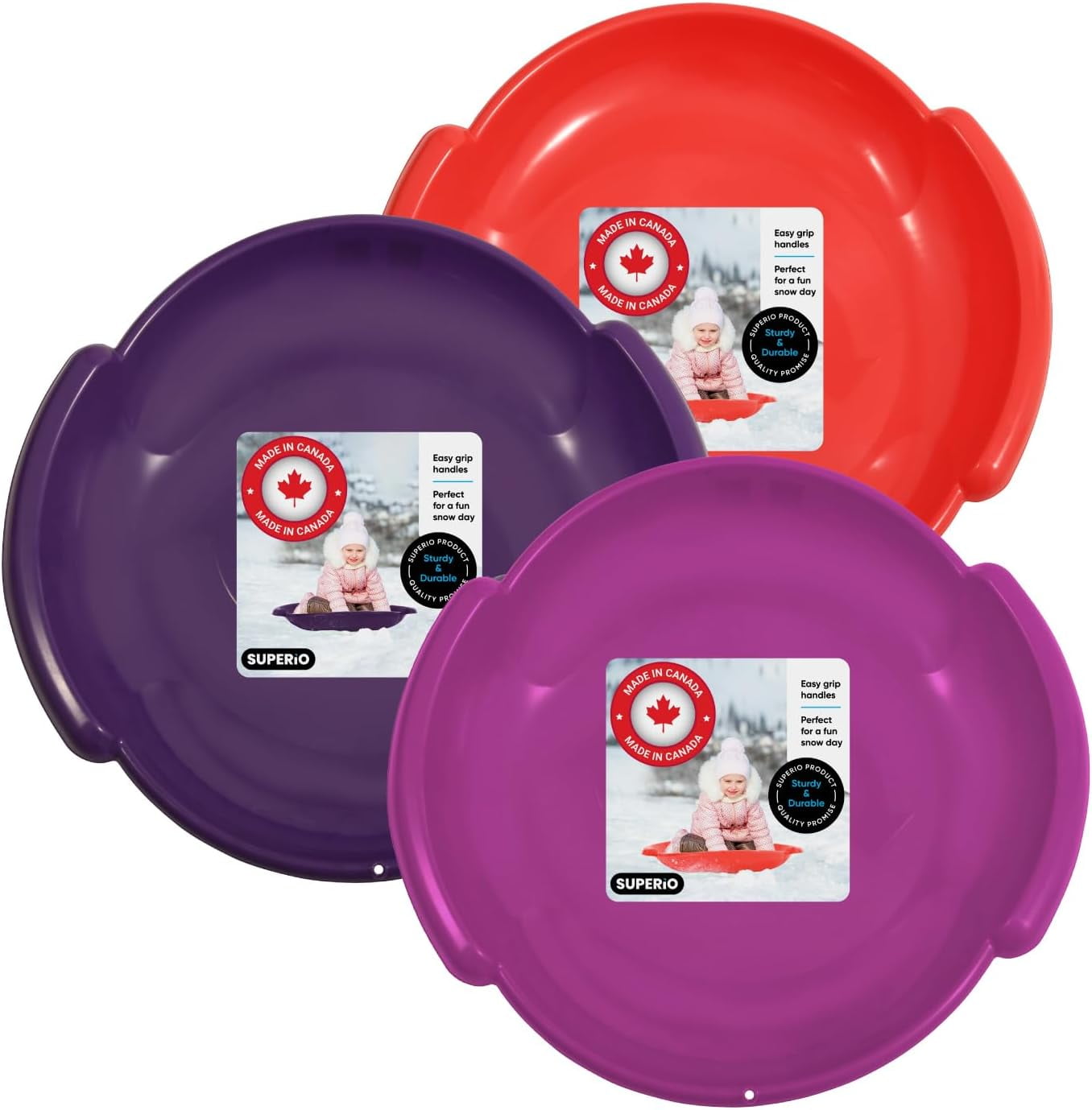 Superio Round Snow Sled, Heavy Duty Plastic Saucer Toddler Sled with ...