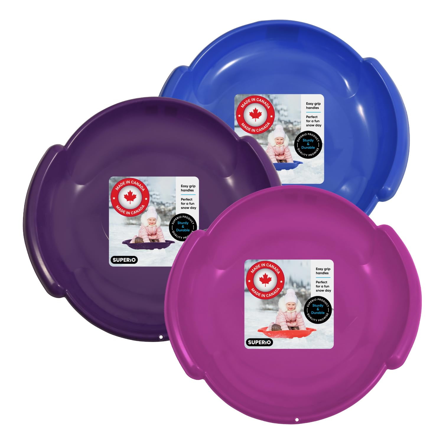 Superio Round Snow Sled, Heavy Duty Plastic Saucer Toddler Sled with ...