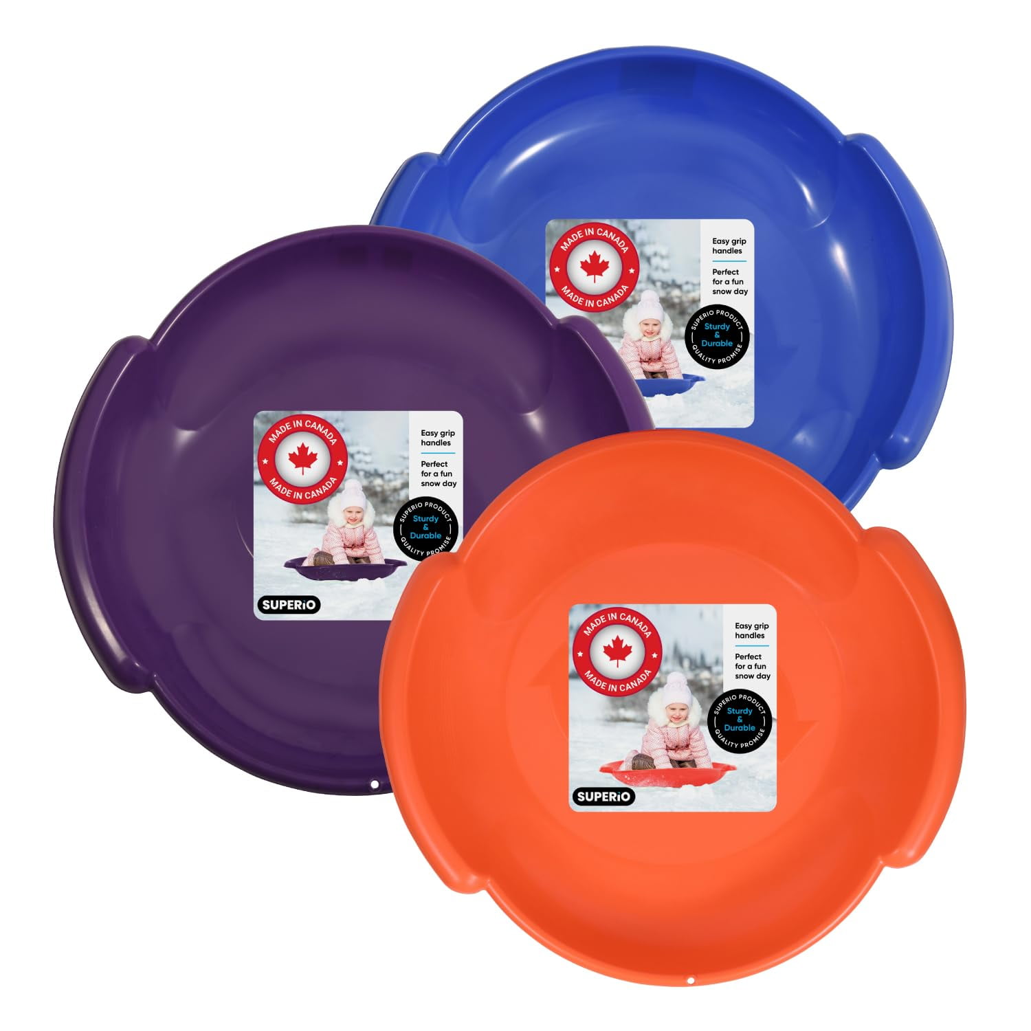 Superio Round Snow Sled, Heavy Duty Plastic Saucer Toddler Sled with ...