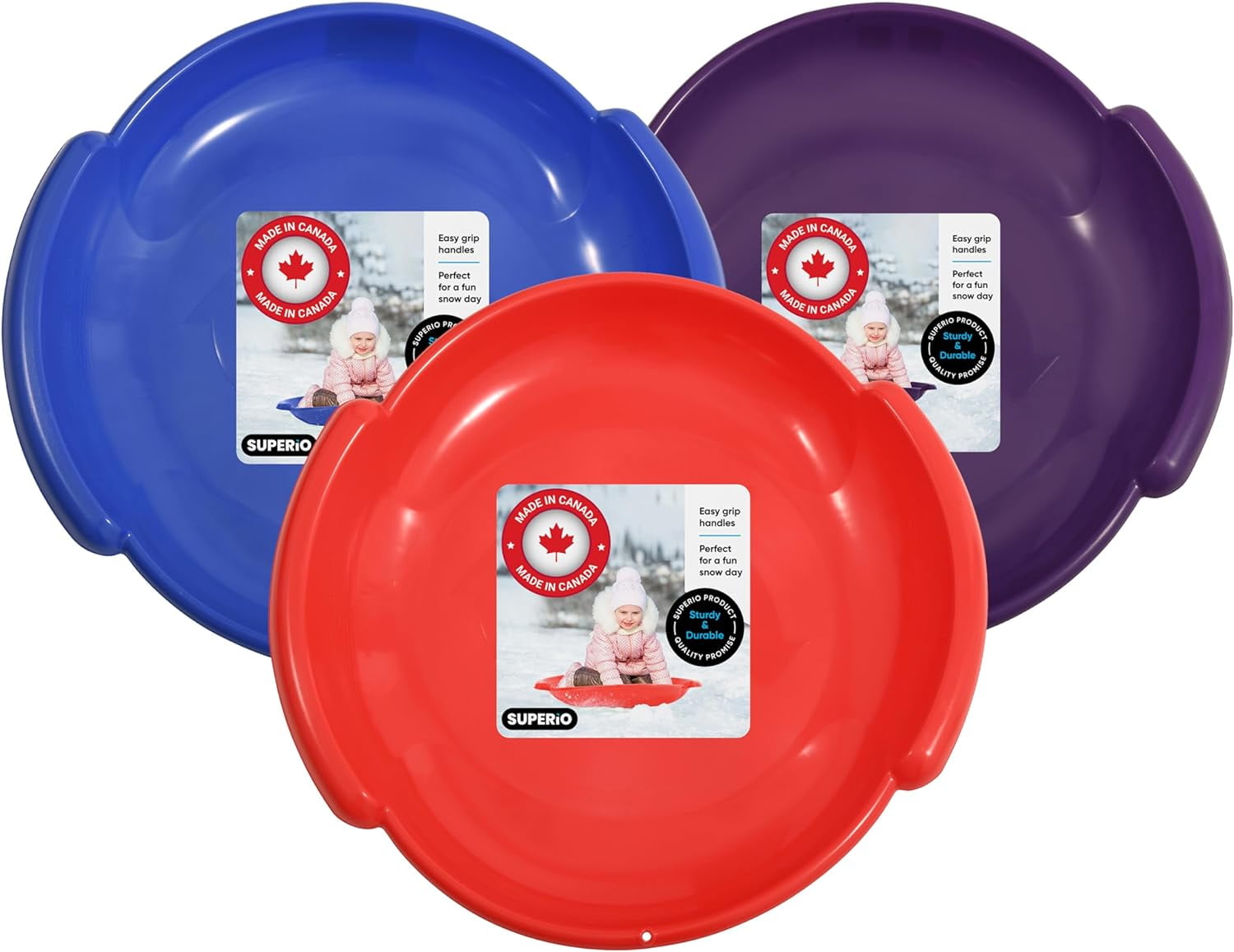 Superio Round Snow Sled, Heavy Duty Plastic Saucer Toddler Sled with ...