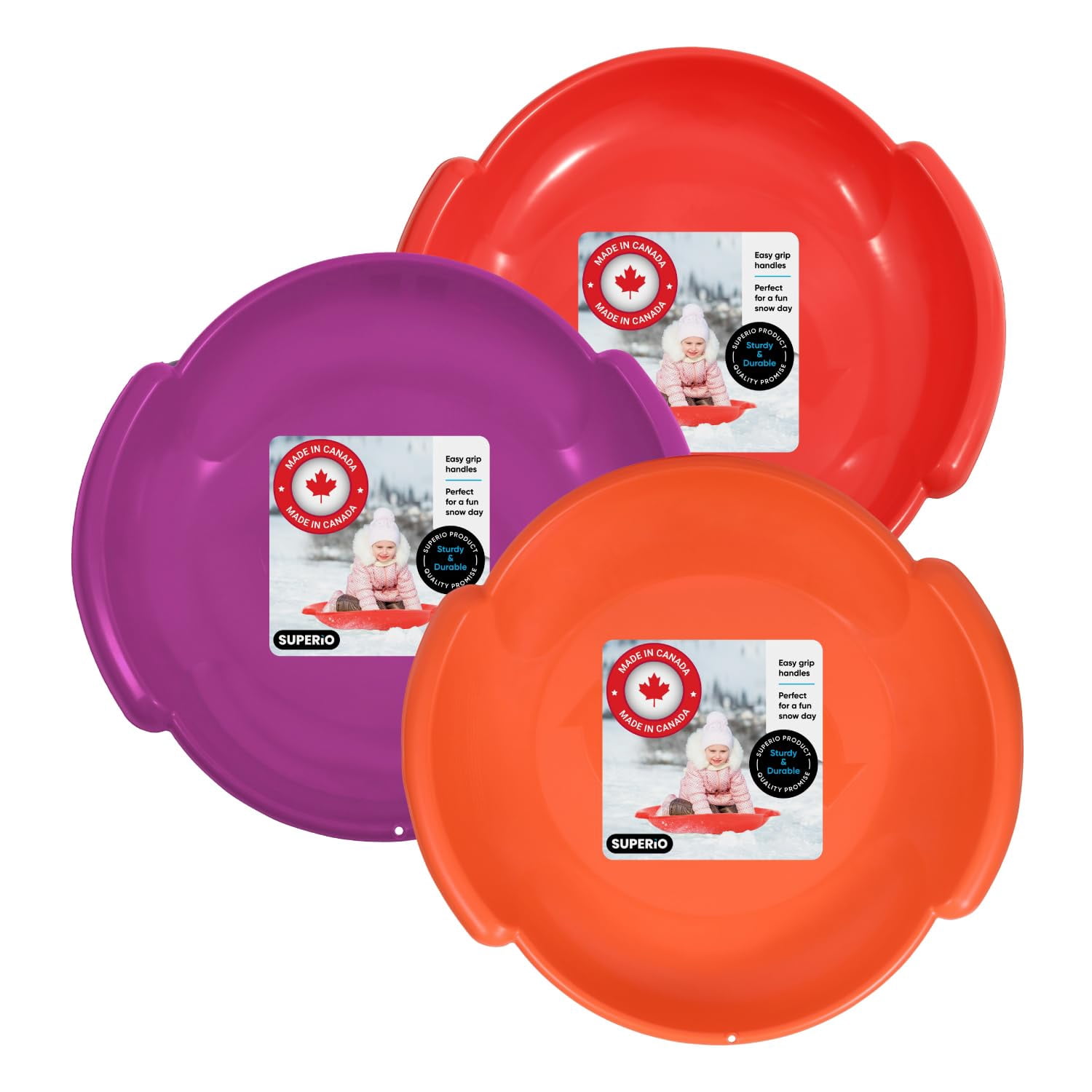 Superio Round Snow Sled, Heavy Duty Plastic Saucer Toddler Sled with ...