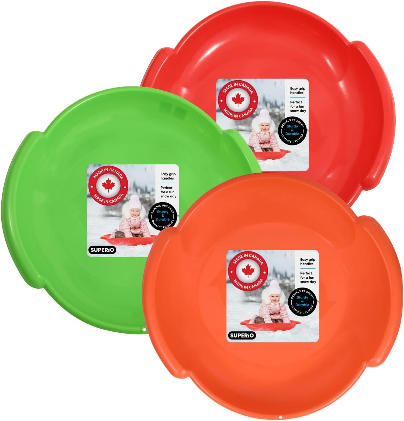 Superio Round Snow Sled, Heavy Duty Plastic Saucer Toddler Sled with ...