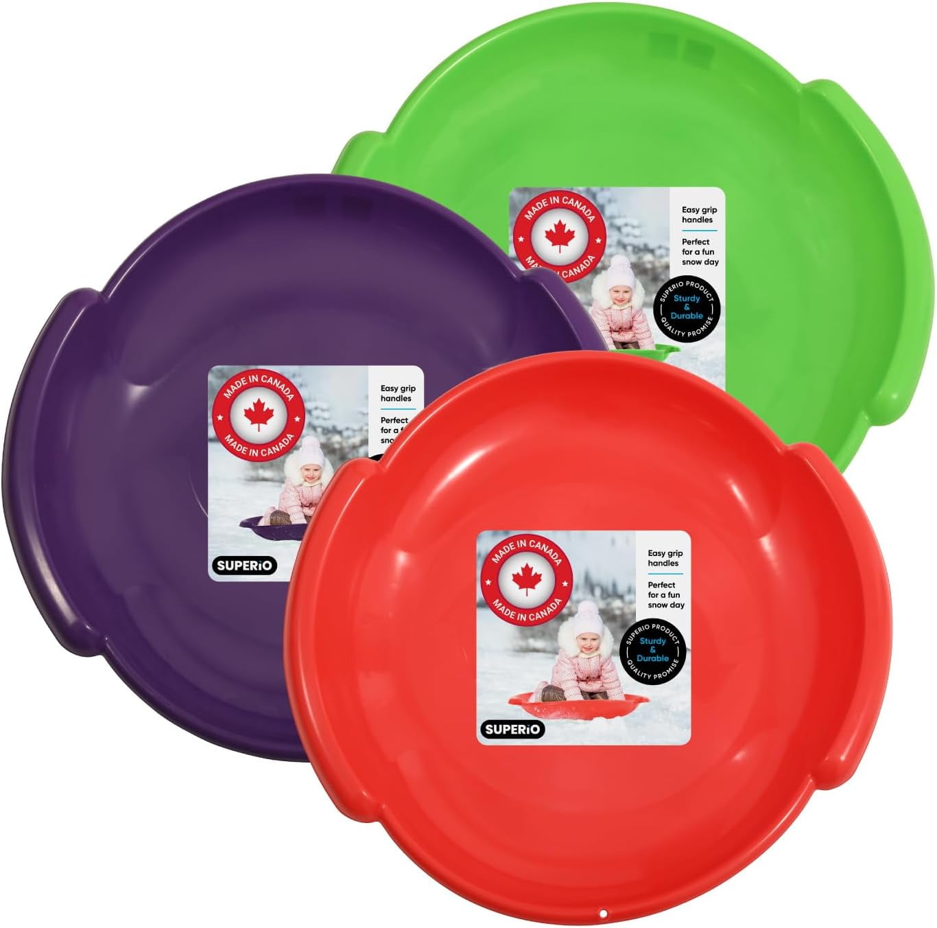 Superio Round Snow Sled, Heavy Duty Plastic Saucer Toddler Sled with ...