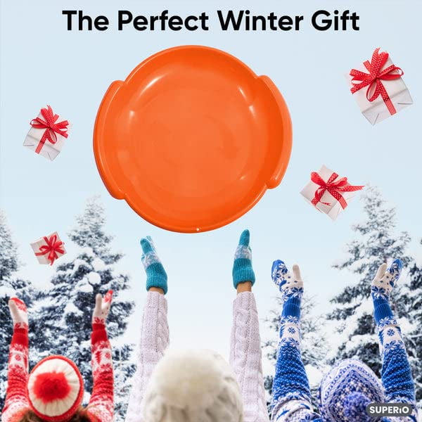 Superio Round Snow Sled, Red Plastic Saucer Sled with Handles 24 ...