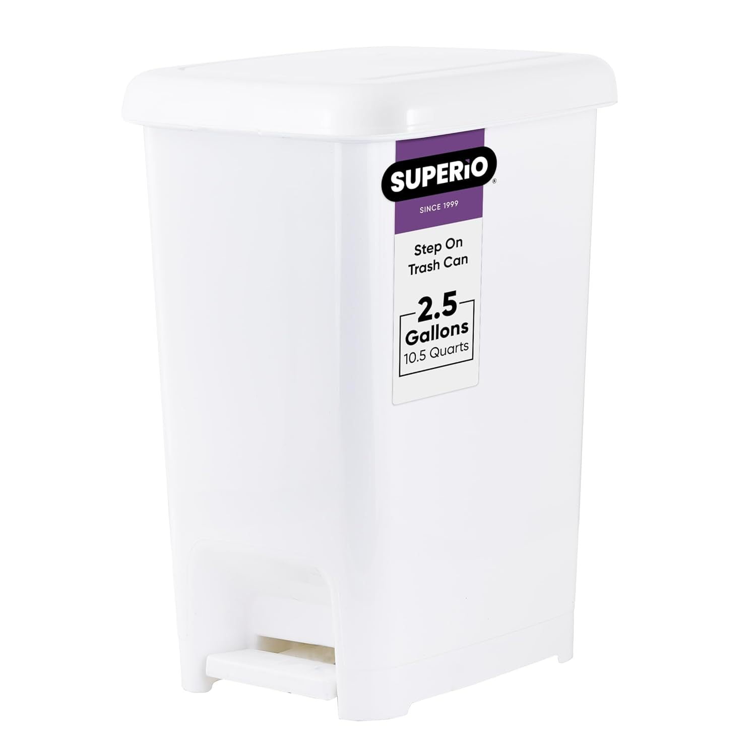 Superio Slim Trash Can with Foot Pedal – 2.5 Gallon Step-On Trash Can ...