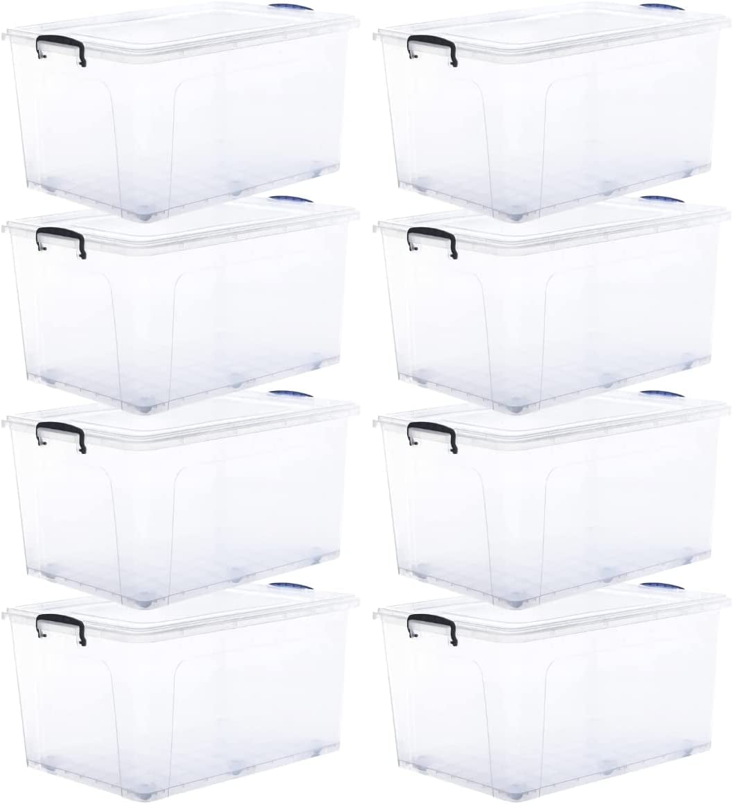 Superio Storage Containers With Wheels (8 Pack), Opaque Clear Stackable ...