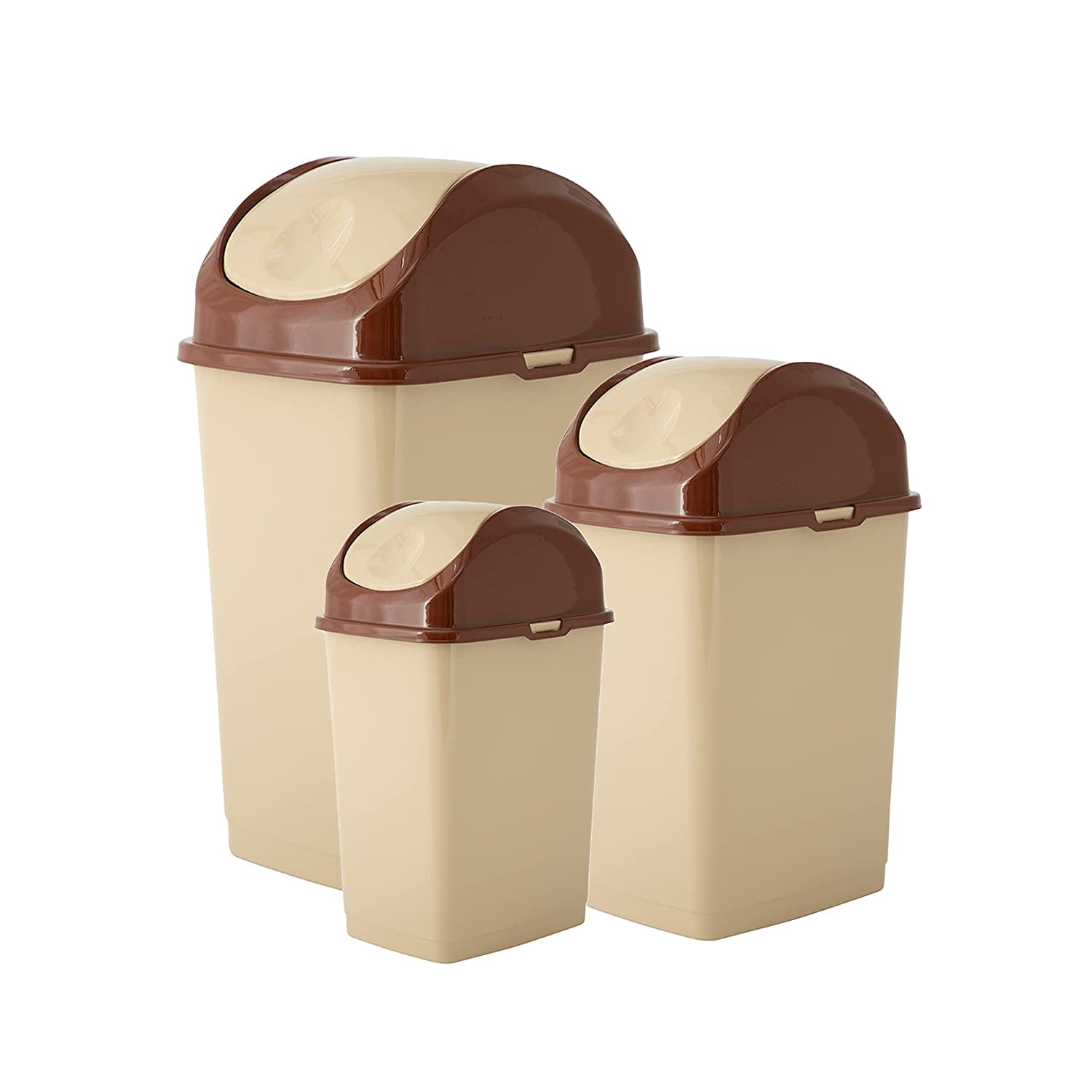 Superio Swing Top Trash Can Set - Beige (3 Pack- 5 Qt, 10 Qt, 18 Qt ...