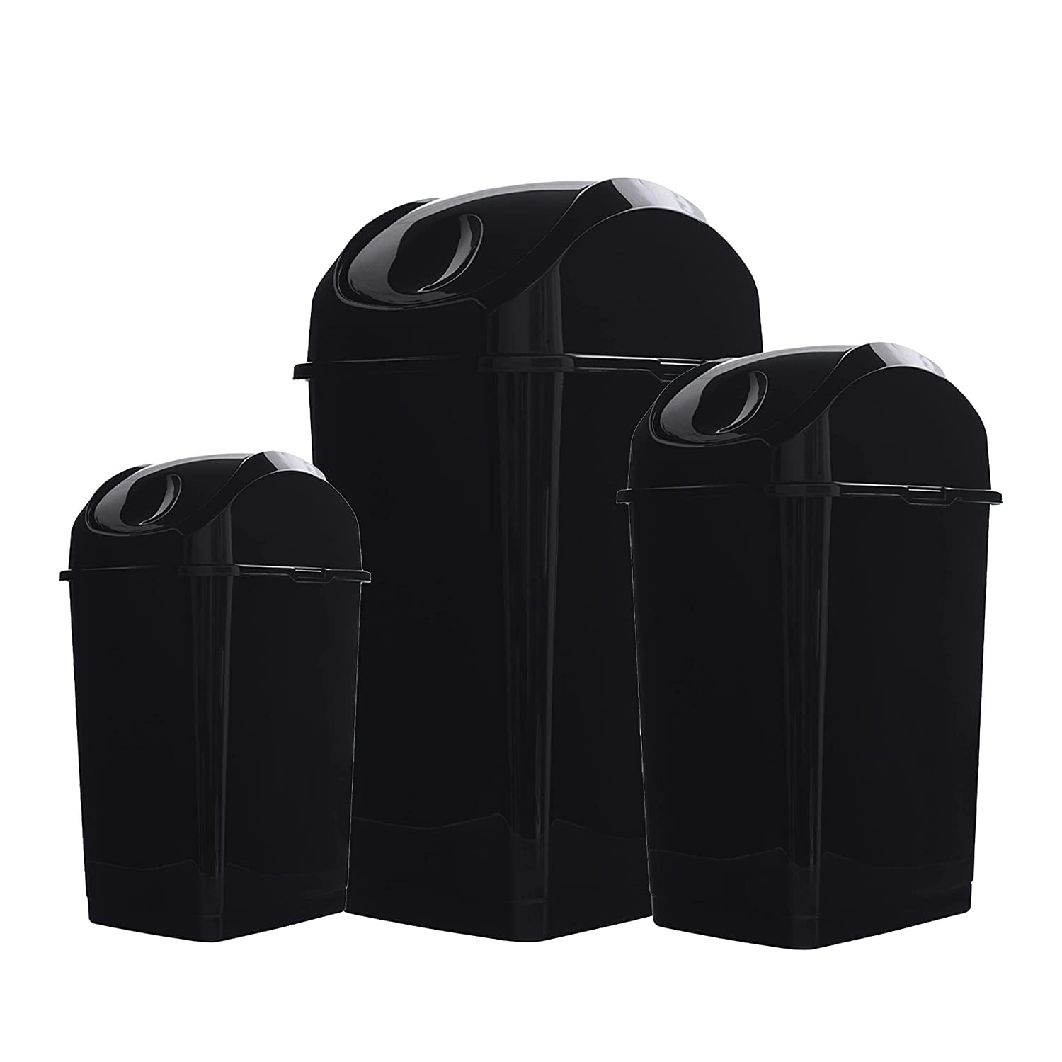 Superio Swing Top Trash Can Set - Black (3 Pack- 5 Qt, 10 Qt, 18 Qt ...